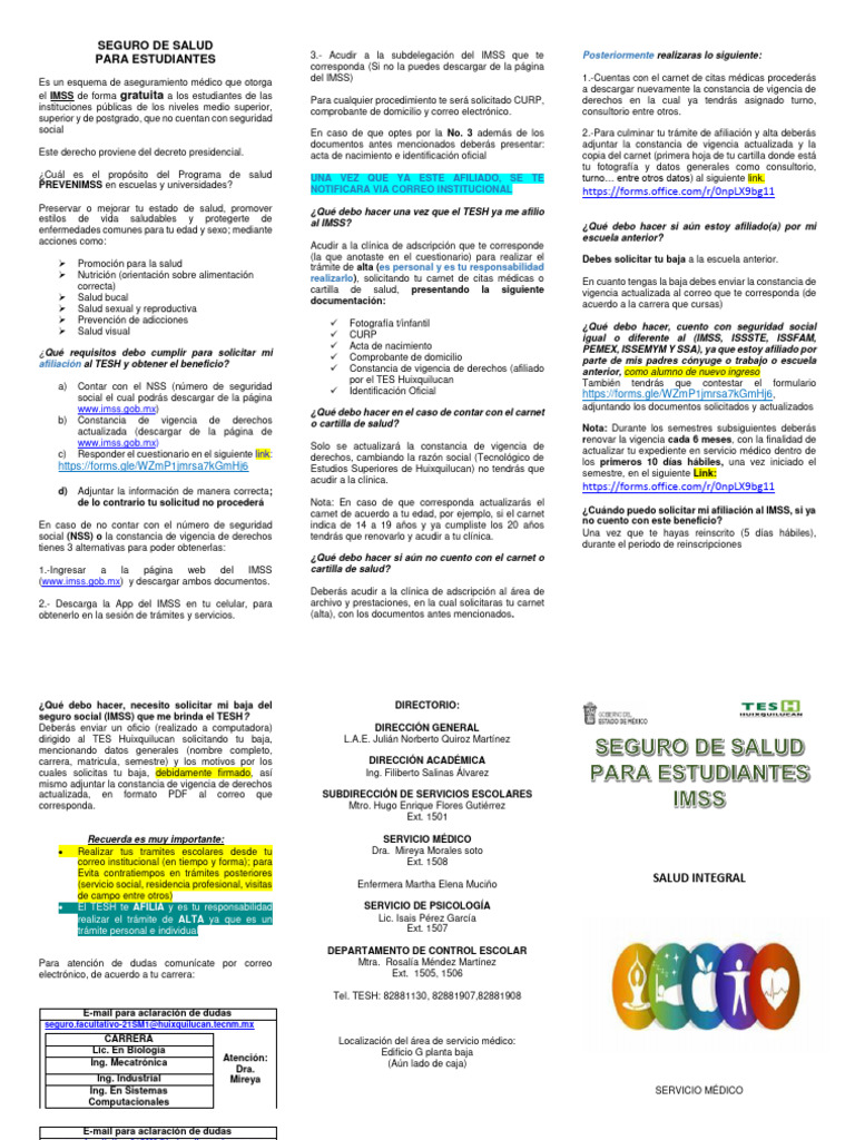 Triptico Seguro de Salud para Estudiantes 2023 | PDF