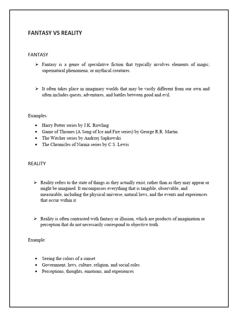 Fantasy vs. Reality Explained | PDF | Young Adult | General Fiction