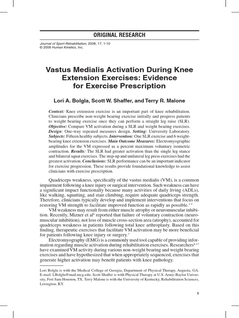 Vastus Medialis Activation During Knee | PDF | Electromyography ...