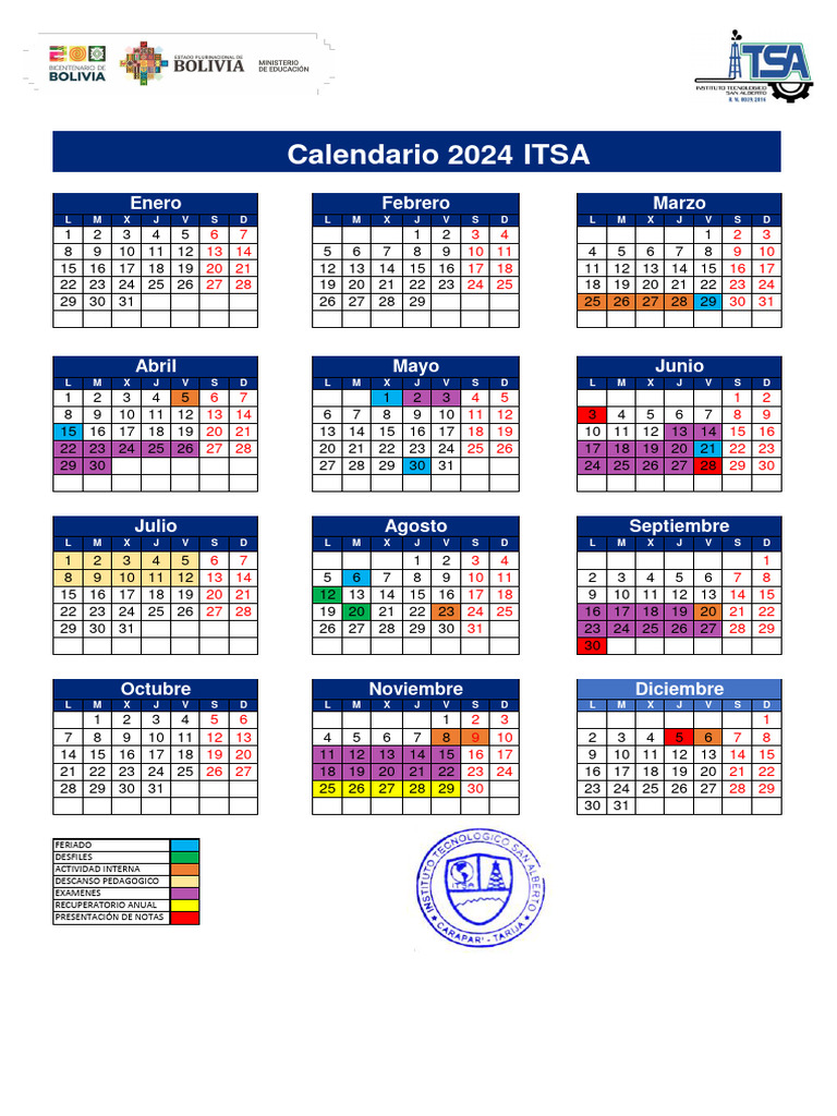 Calendario Por Mes-Itsa 2024 | PDF