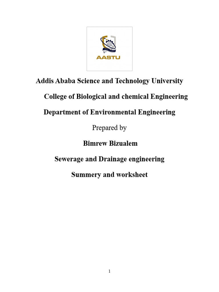 Addis Ababa Science and Technology University College of Biological and Chemical Engineering ...