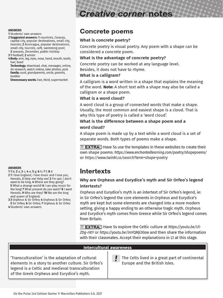 OTP2 Starter Creative-Corner-Wkshts Answer-Key | PDF | Orpheus | Beowulf
