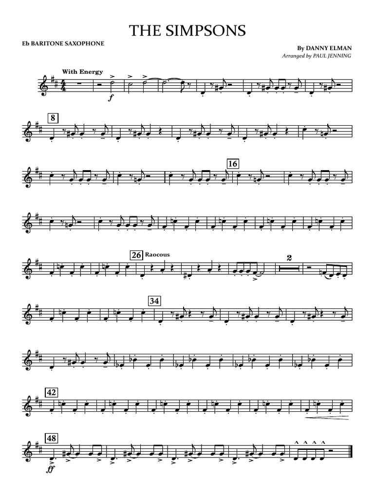 THE SIMPSONS-Eb - BARITONE - SAXOPHONE | PDF | Saxophone | Woodwind ...