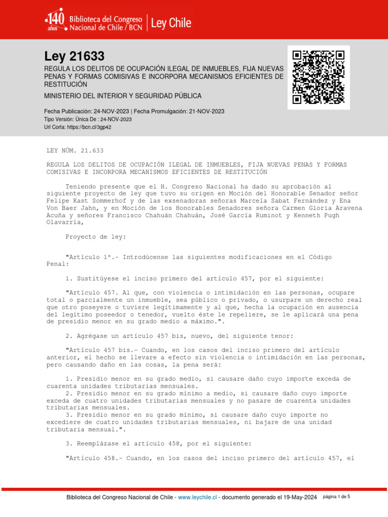 Ley 21633 - 24 NOV 2023 | PDF | Mandato | Queja