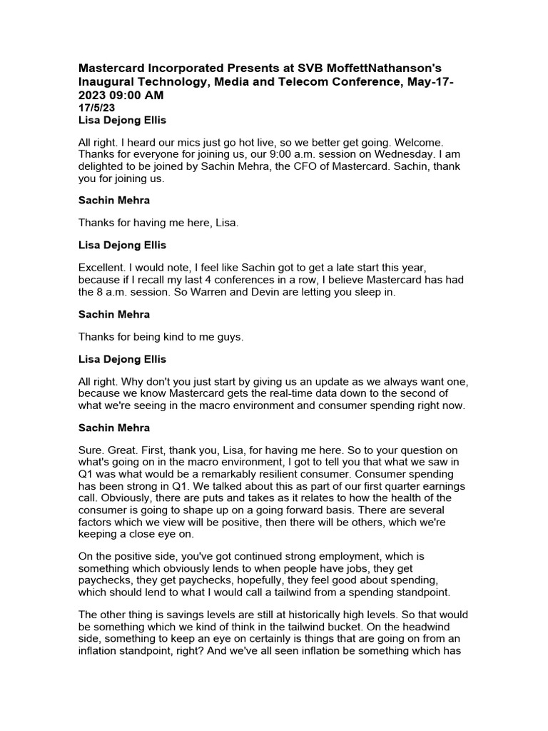 Mastercard Incorporated Presents at SVB MoffettNathanson | PDF | Debit ...