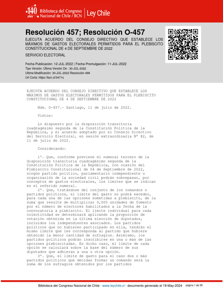Resolucion 457 - 12 JUL 2022 | PDF | Chile | Gobierno