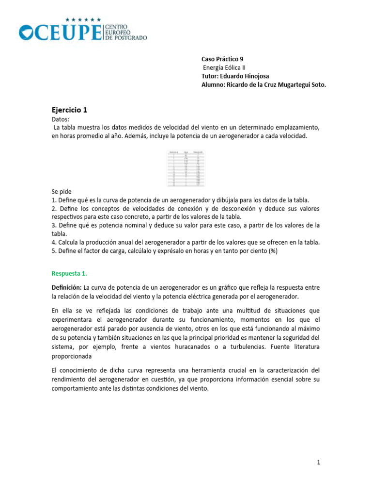 CASO PRACTICO 9 Entregar | PDF | Energía eólica | Vatio