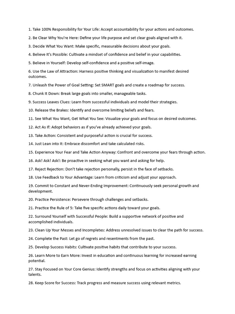 Success Principles List | Download Free PDF | Goal | Mindset