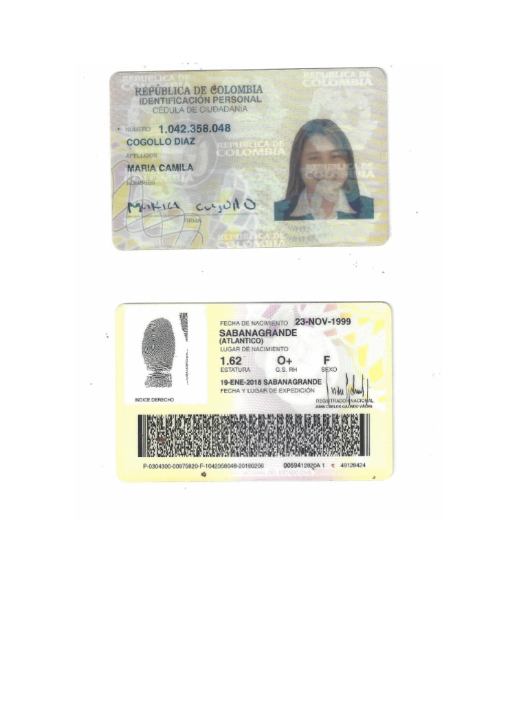 Documentos Maria Camila | PDF | Colombia | Documento de identidad