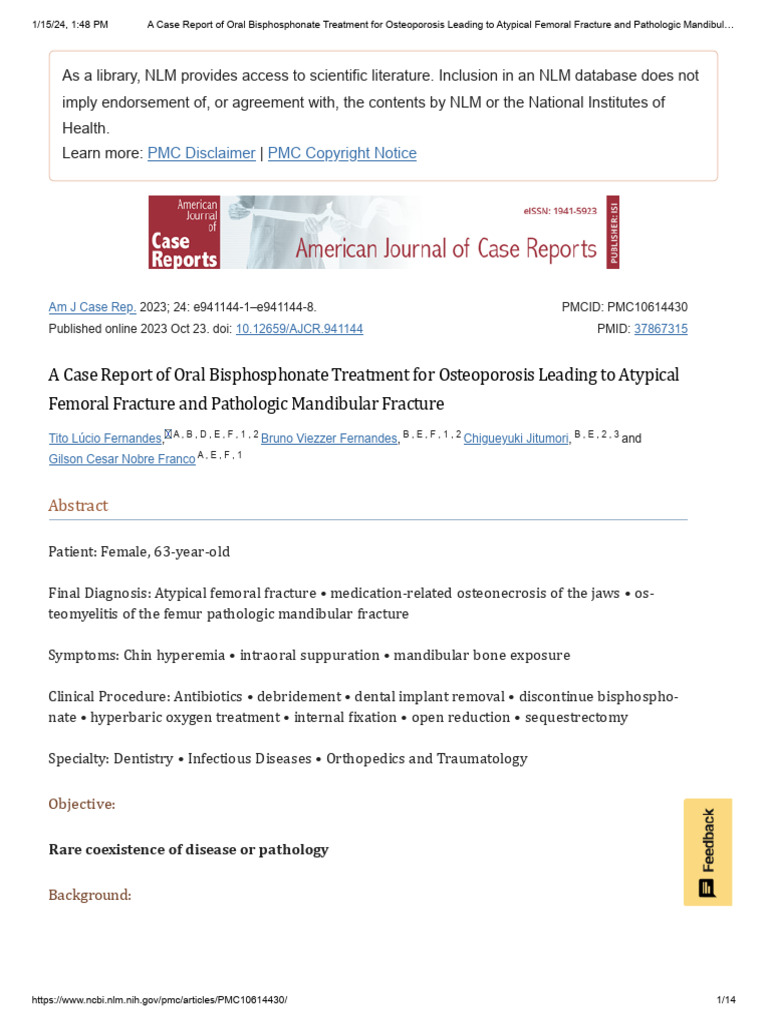 A Case Report of Oral Bisphosphonate Treatment For Osteoporosis Leading To Atypical Femoral ...
