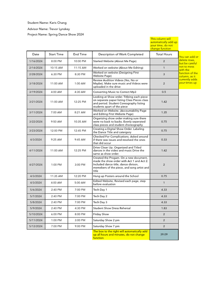 Capstone Timesheet Template - Monthly Timesheet Blank | PDF | Performing Arts