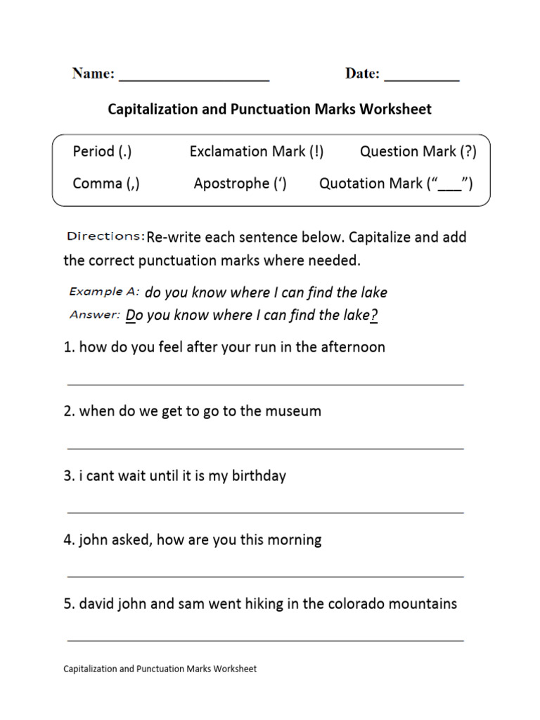 Capitalization and Punctuation Worksheet | PDF