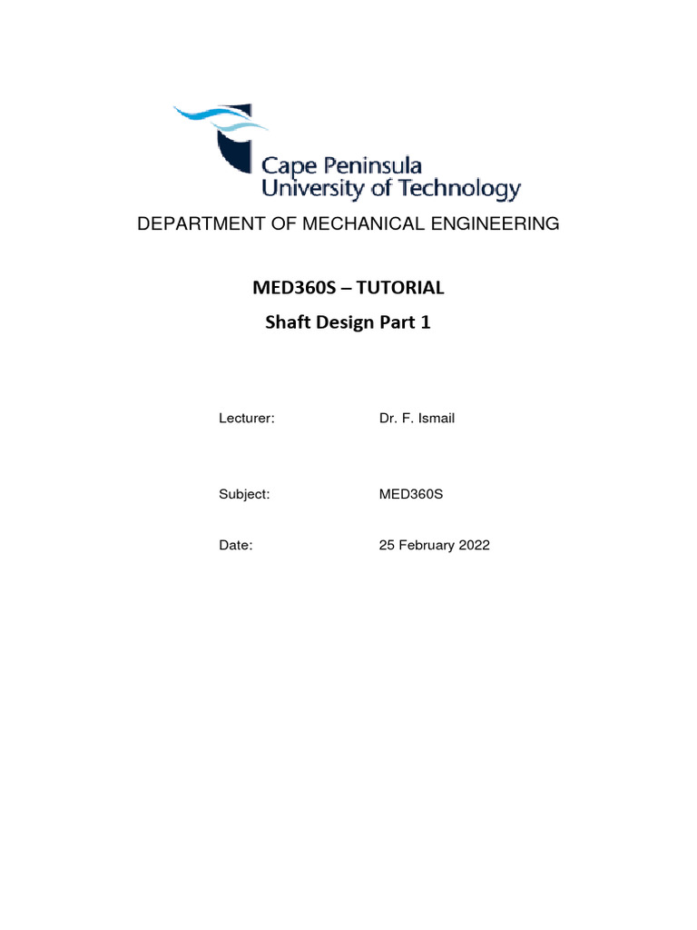 1 Memo - Tutorial 1 Shaft Part 1 (1) | PDF | Mechanical Engineering ...