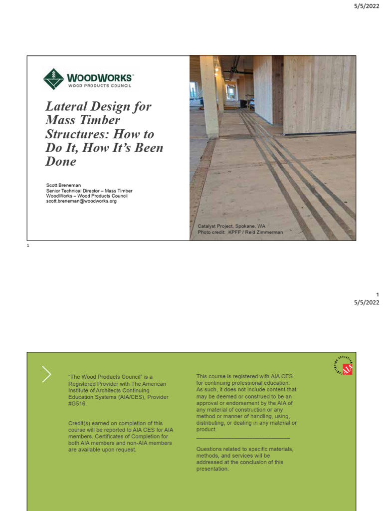 Presentation - Slides Breneman Lateral Design For CLT Mass Timber ...