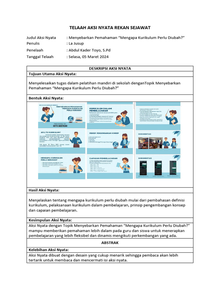 Telaah Aksi Nyata Rekan Sejawat | PDF | Karier & Perkembangan | Ilmu Sosial