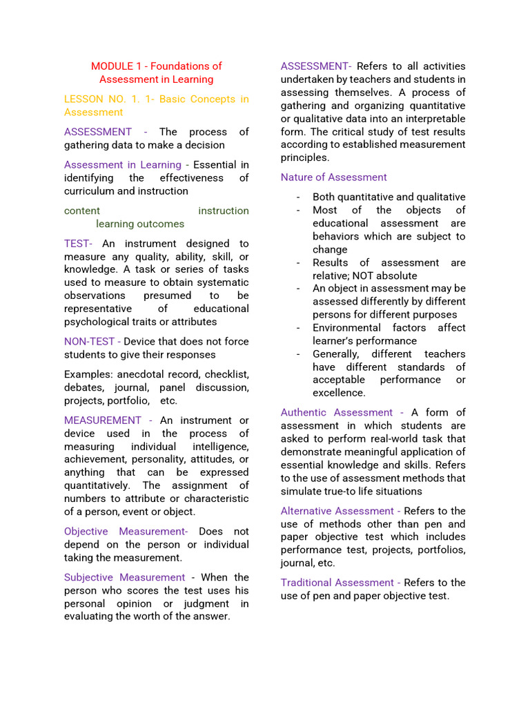 Prof Ed 107 - Assessment Learning Study Guide | PDF | Educational ...