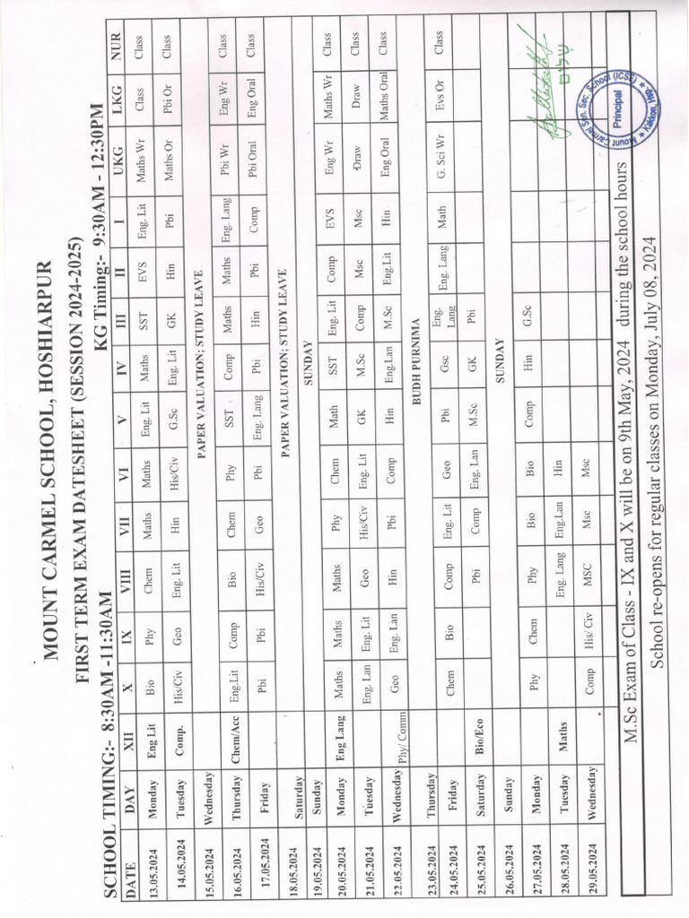 First Term Date Sheet 2024-25 | PDF