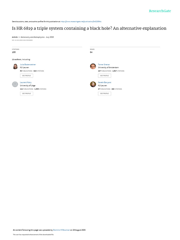 Is HR 6819 A Triple System Containing A Black Hole | PDF | Stars ...