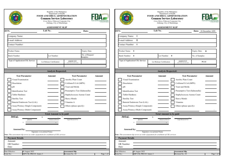 QSP CSL PRO 01 Annex 3 Assessment Slip Rev.03 | PDF | Biology