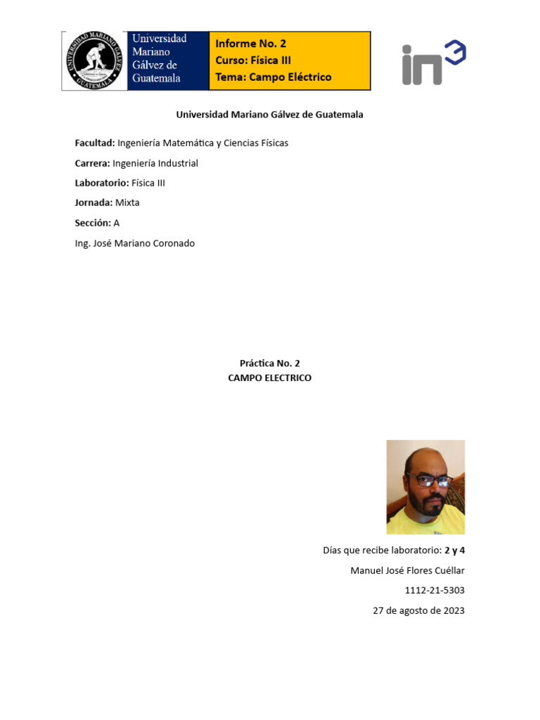 Calculos Informe No. 2 Campo Eléctrico | PDF | Ciencias fisicas | Ingeniería