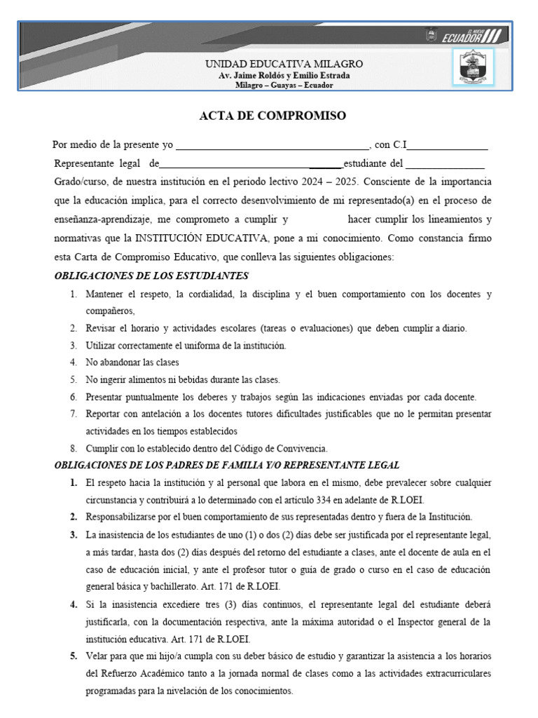 Acta de Compromiso General 2024 Act | PDF