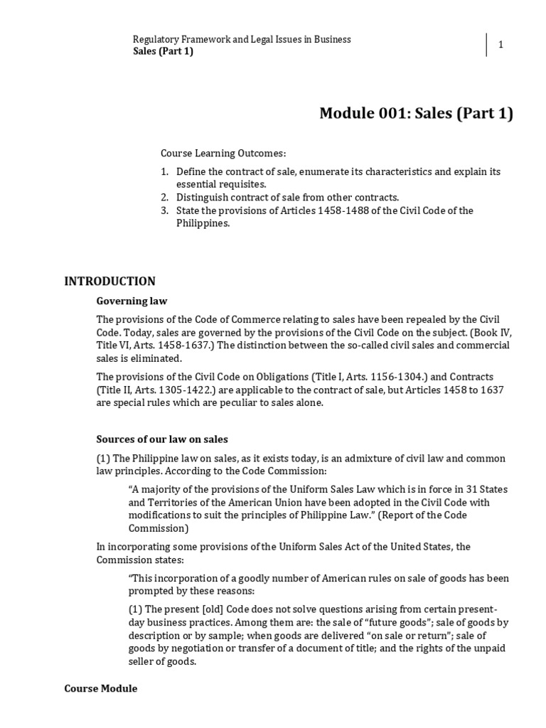 W1 - Module 001 Sales (Part 1) | PDF | Mortgage Law | Sales