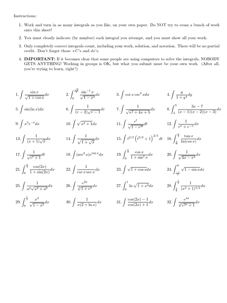 90 Integrals | PDF | Combinatorics | Euclidean Geometry