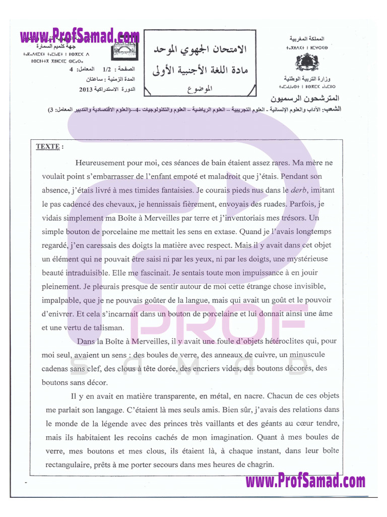 Examen Regional Francais Rat Bac1 Golmim 20131 Copie | PDF