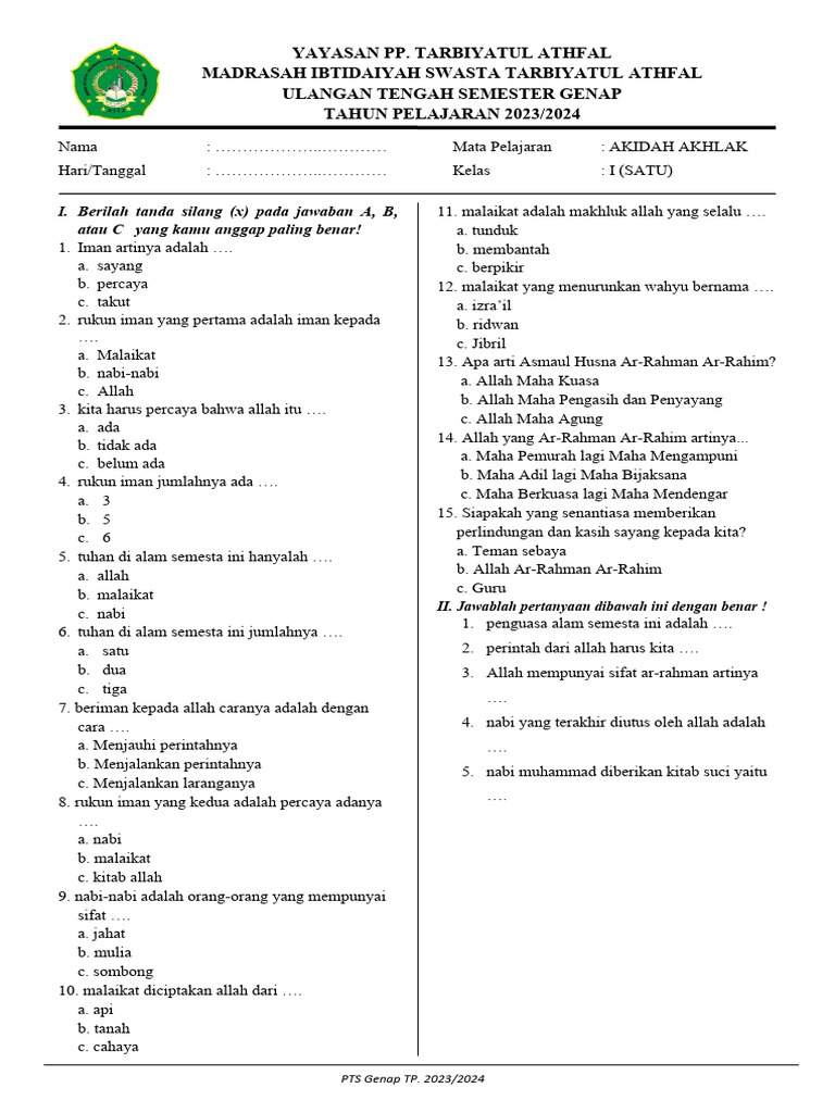 PTS Akidah KLS 1 | PDF