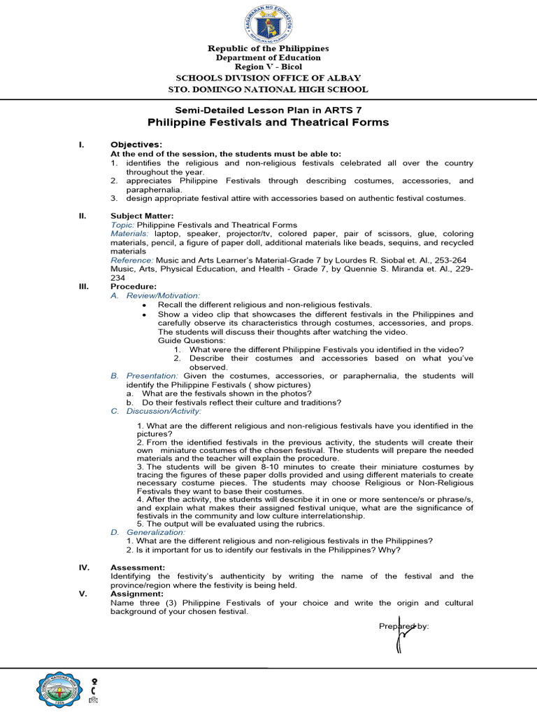 Semi Detailed Lesson Plan Cot Arts | Download Free PDF | Cognition ...