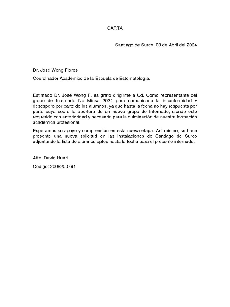 CARTA Internado | PDF | Crecimiento personal y profesional | Ciencias sociales