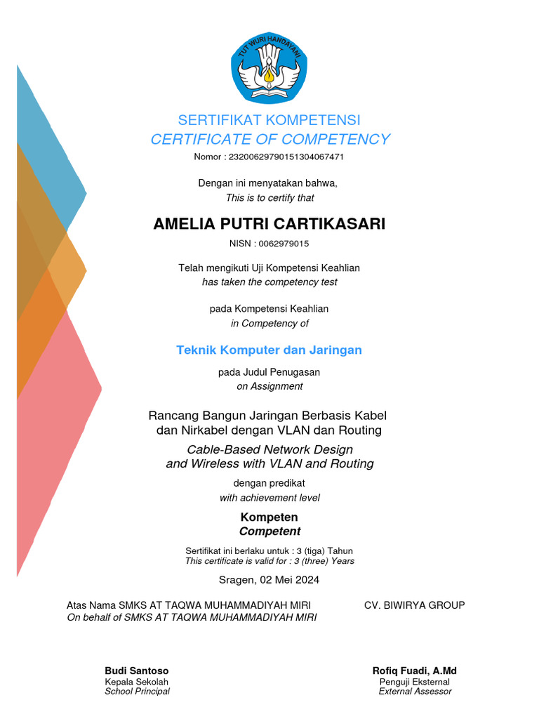 Sertifikat - Ukk - AMELIA PUTRI CARTIKASARI | PDF