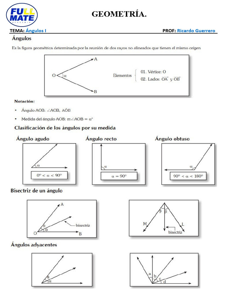 Guía - Geometría - Ángulos I | PDF