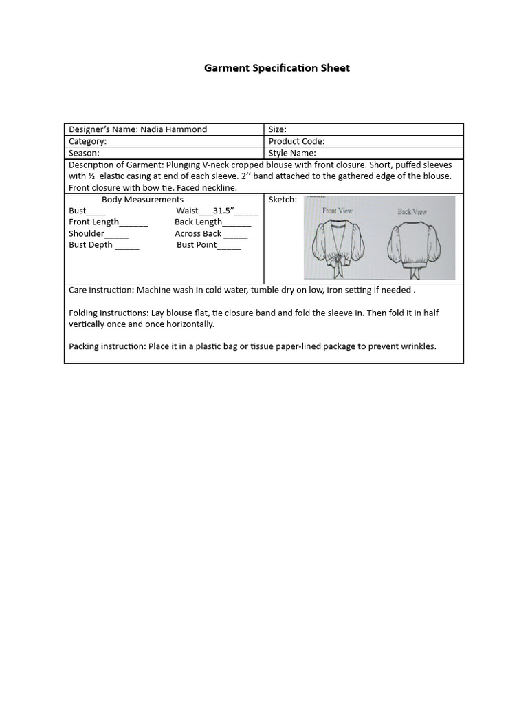 Garment Specification Sheet | PDF | Lifestyle