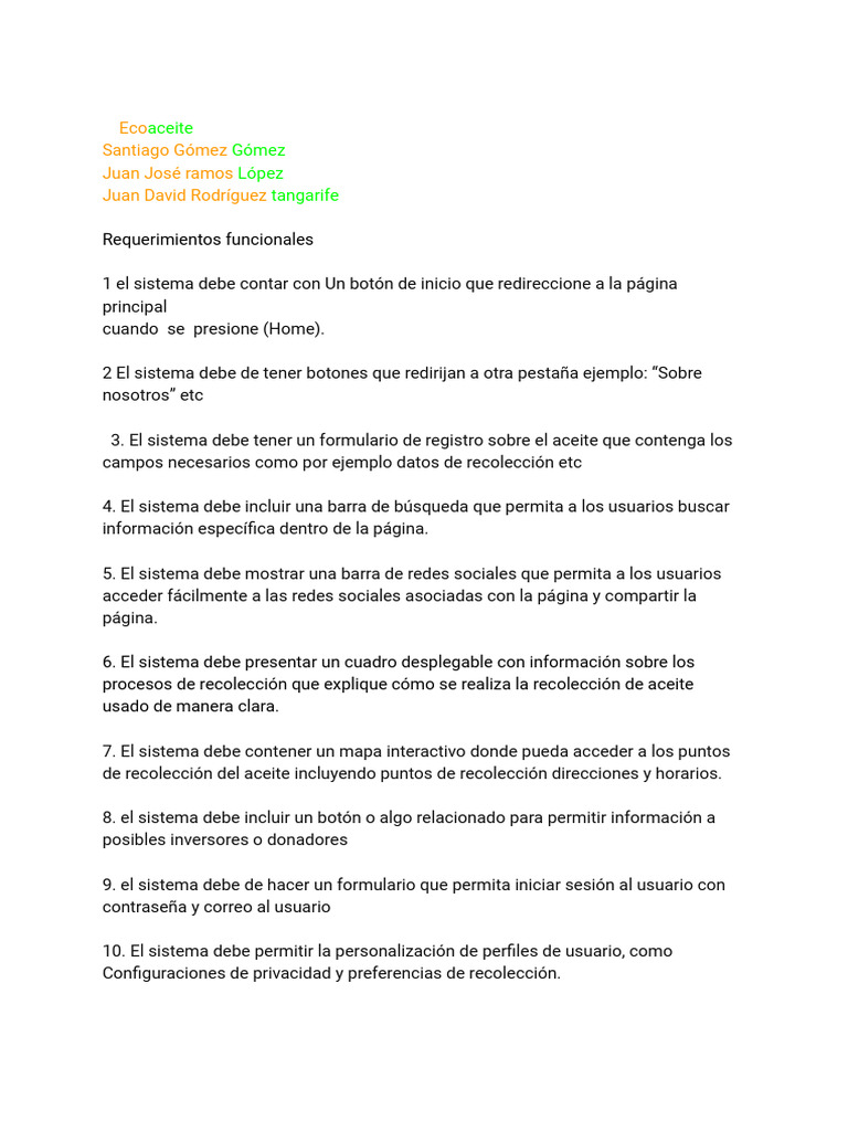 Requerimientos | PDF | Usuario (informática) | Cookie HTTP