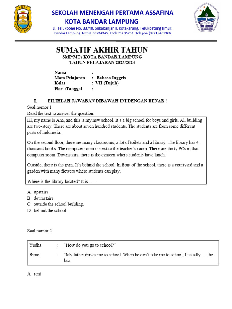 Pat Kelas 7 Bing Assafina | PDF