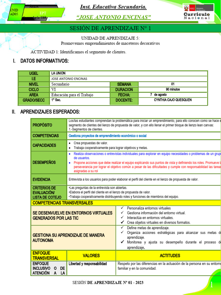 1º Etp-Ses.1 - Uni 5 - Sem 01-2023 | PDF | Maestros | Aprendizaje