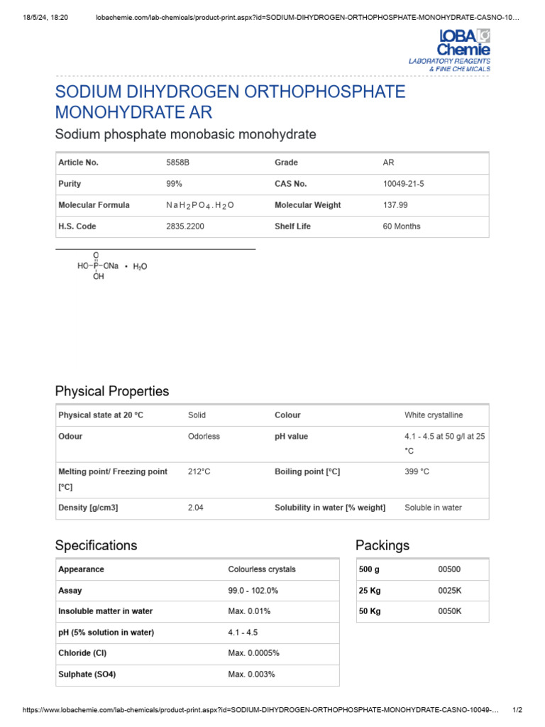 Hoja de Seguridad Fosfato de Sodio Monobásico Monohidratado | Download ... Hoja de Seguridad Fosfato de Sodio Monobásico Monohidratado | Download ...