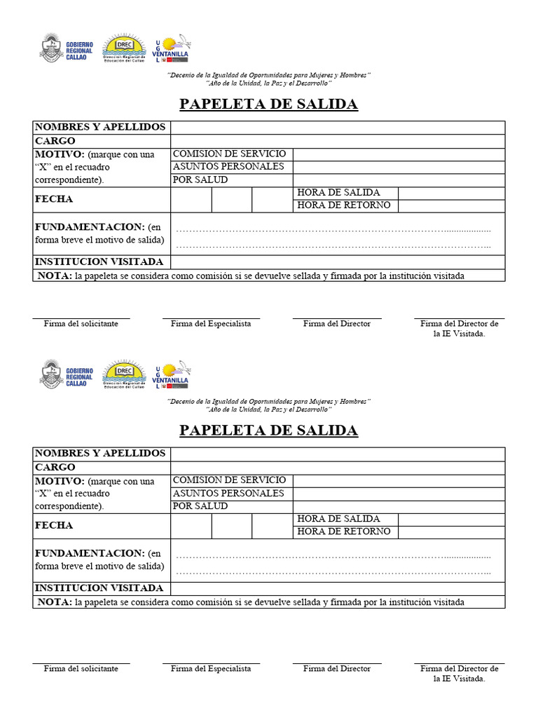 Papeleta de Salida | PDF