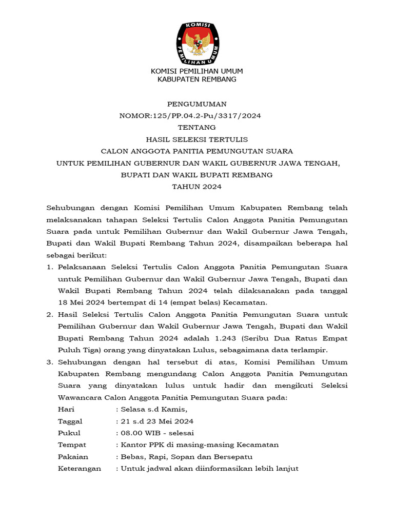 Pengumuman Hasil Seleksi Tertulis PPS | PDF