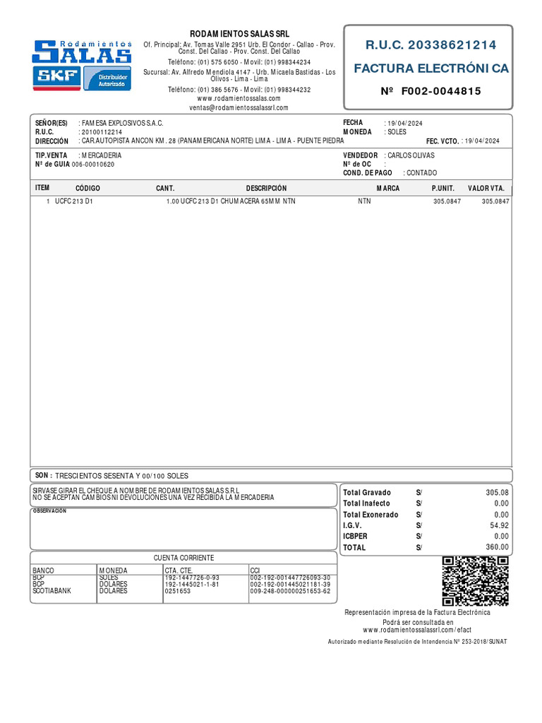 Factura #F002-0044815 | PDF | Tecnología bancaria | Pagos