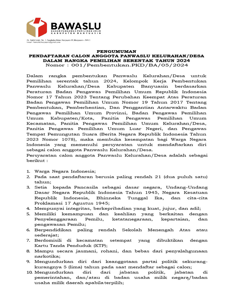 Pengumuman Pembentukan PKD Pemilihan 2024 | PDF | Politik | Ilmu Sosial