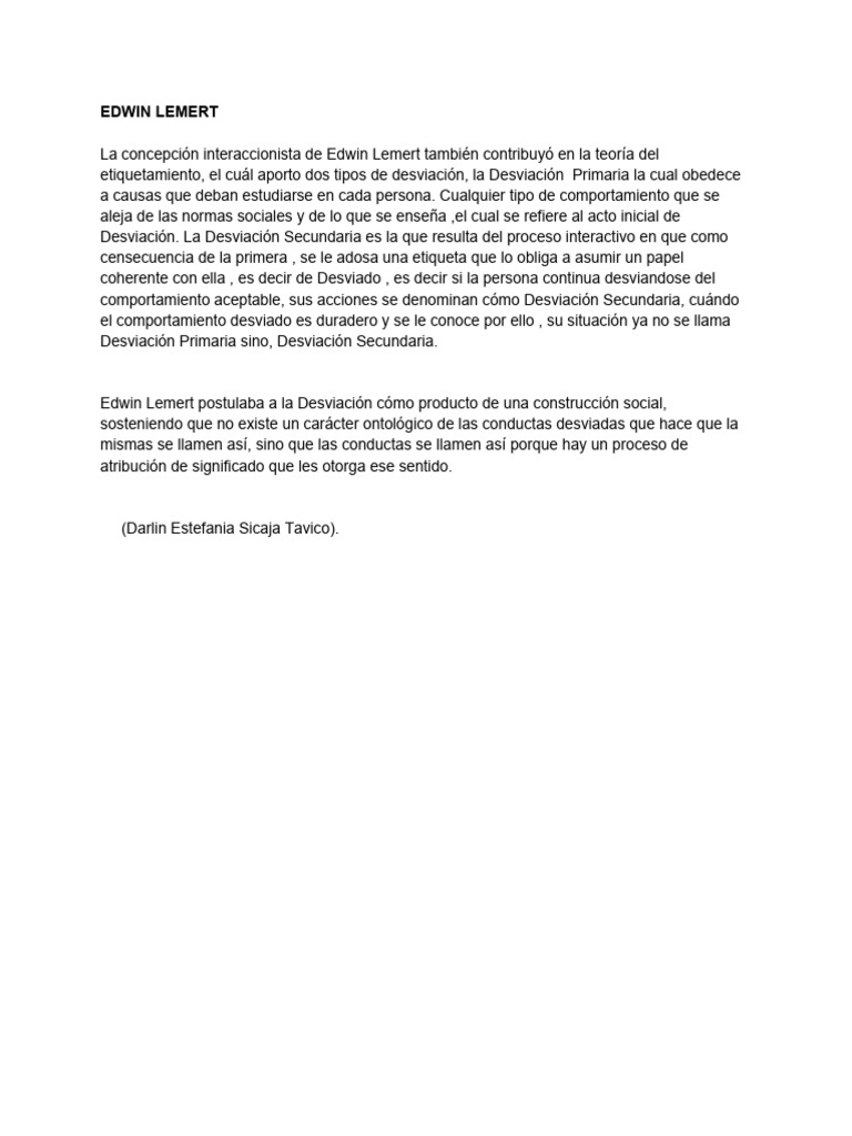 Teoría del etiquetamiento de Lemert | PDF | Filosofía