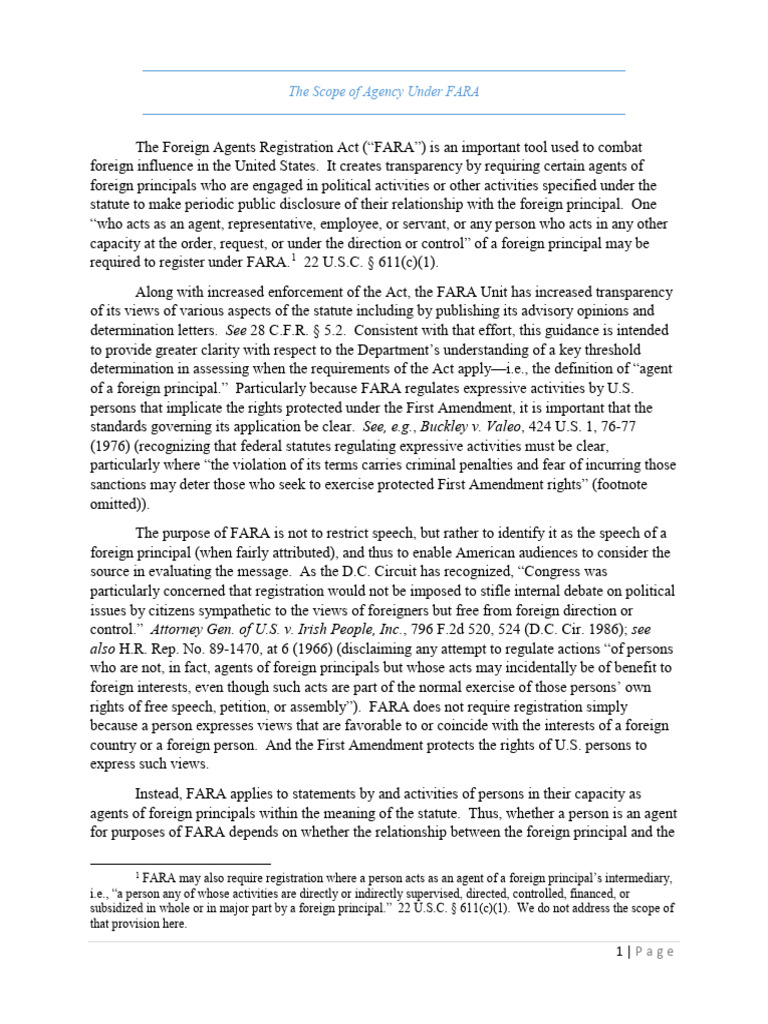 Understanding Agency Under FARA | PDF | First Amendment To The United ...