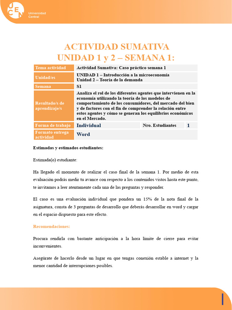 Actividad Sumativa - Caso 1 | PDF | Microeconomía | Macroeconómica
