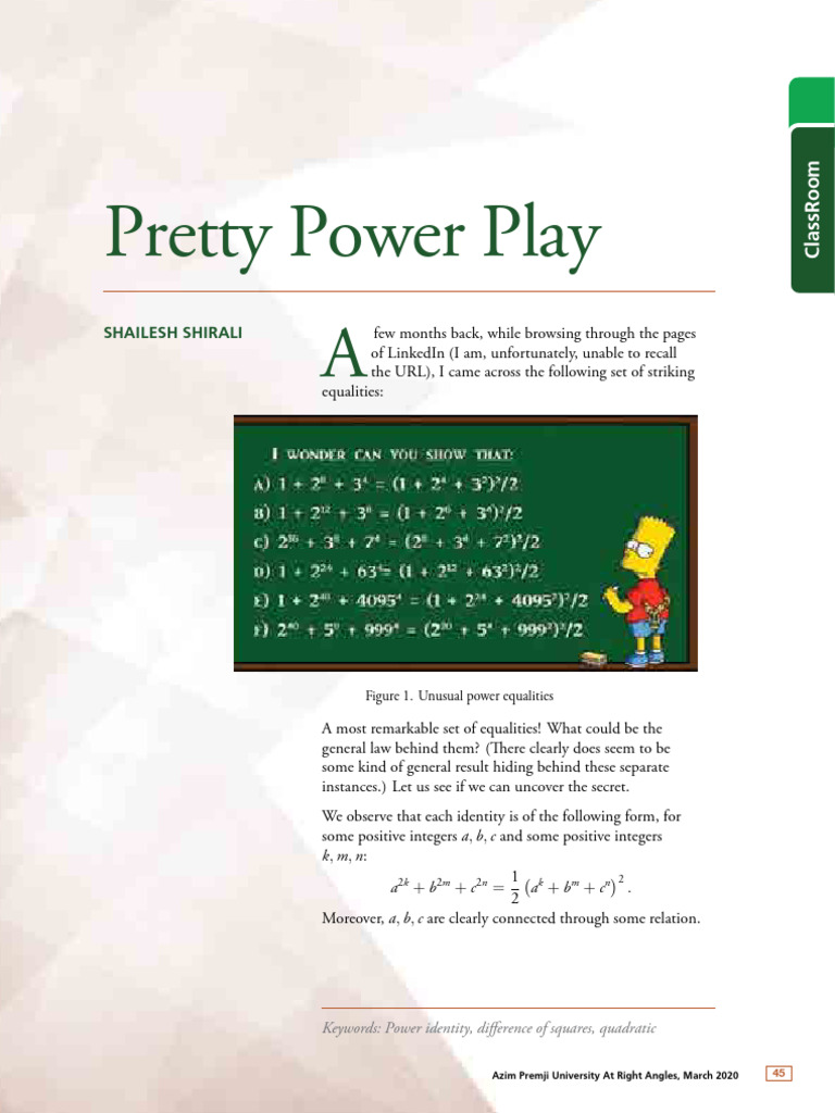 Pretty Power Play, Shailesh Shirali | PDF | Mathematics | Elementary Mathematics