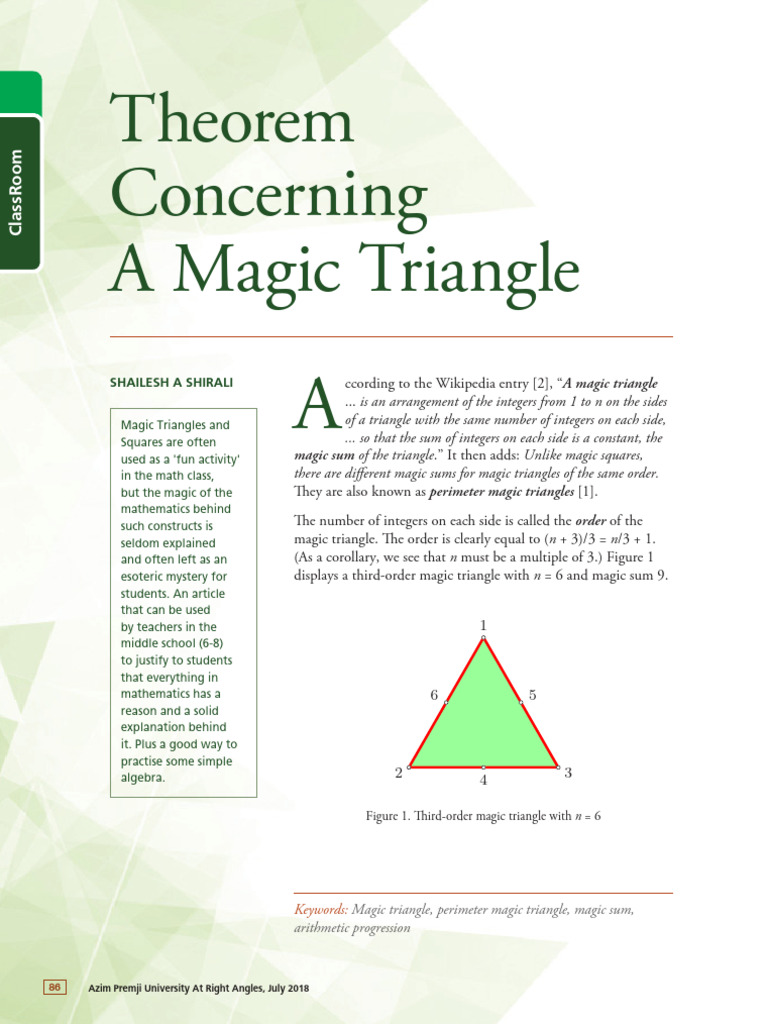 Theorem on Magic Triangle Properties | PDF | Triangle | Summation