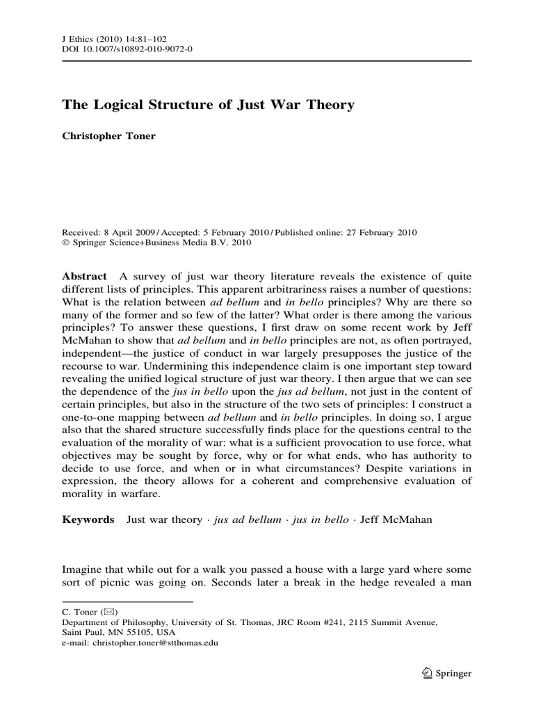 The Logical Structure of Just War Theory (The Journal of Ethics, vol ...