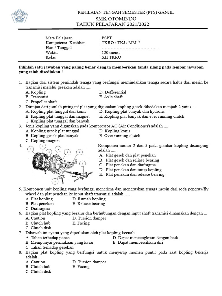 Lembar Soal Pemeliharaan Sasis Dan Pemindah Tenaga | PDF