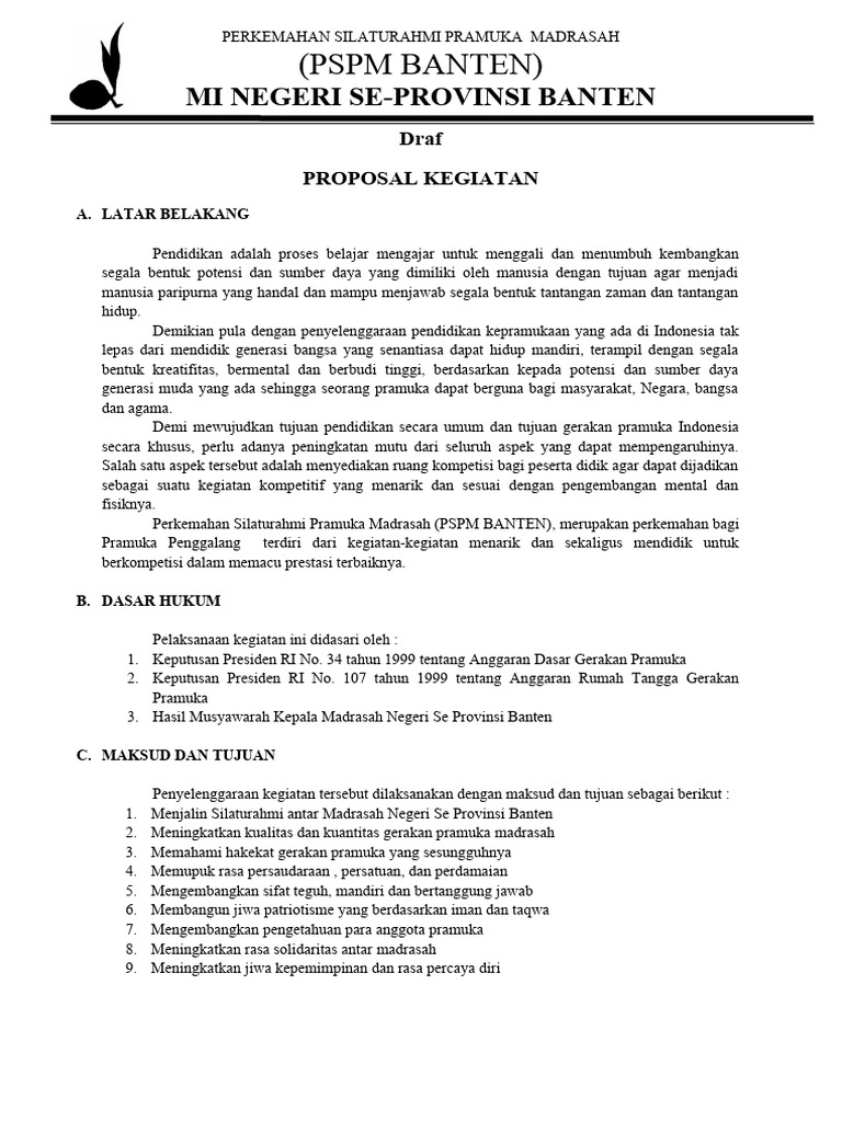 Draf Proposal Kegiatan Pramuka Min Prov. Banten | PDF